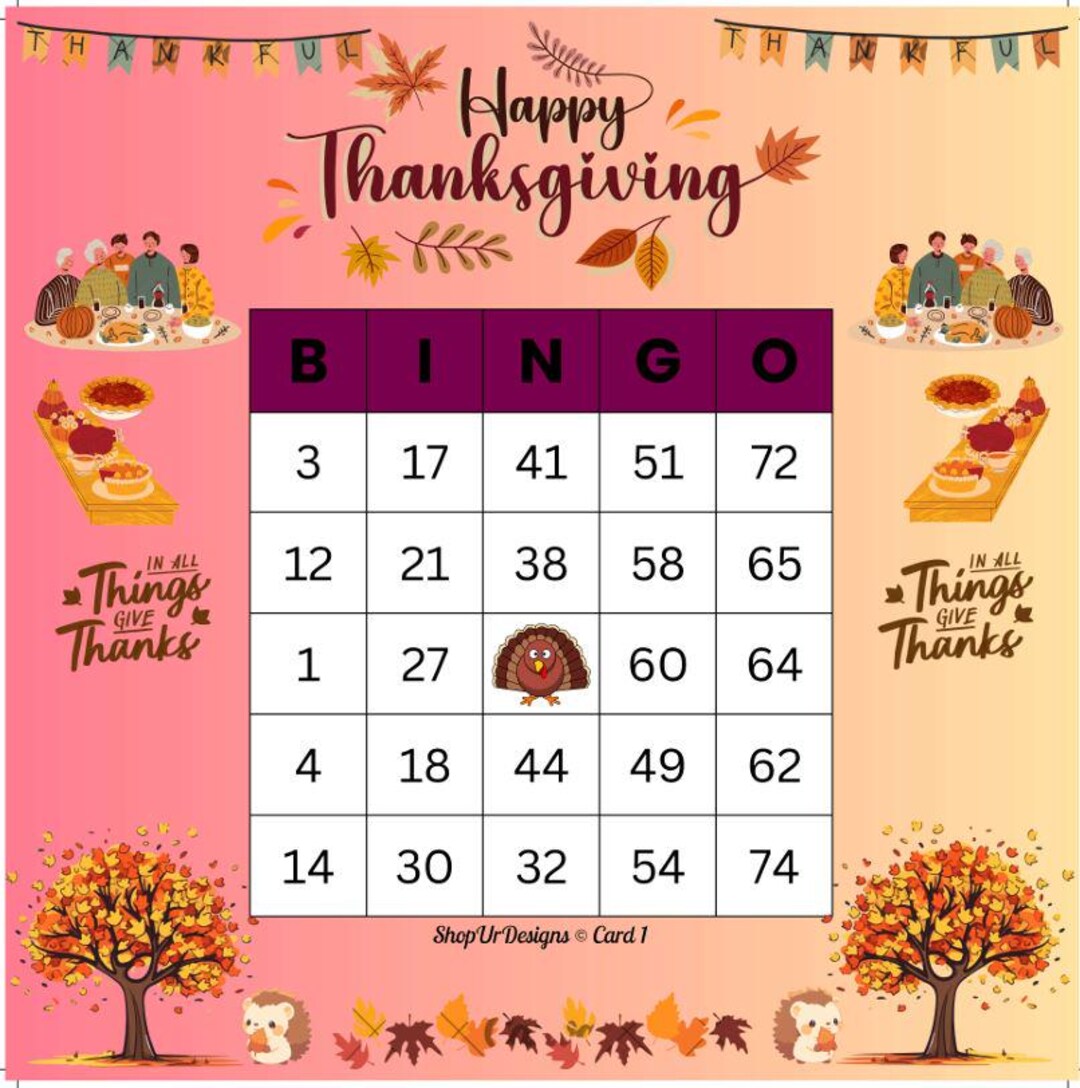 200 Thanksgiving Unique Bingo Cards : Printable Download (PDF), Party ...