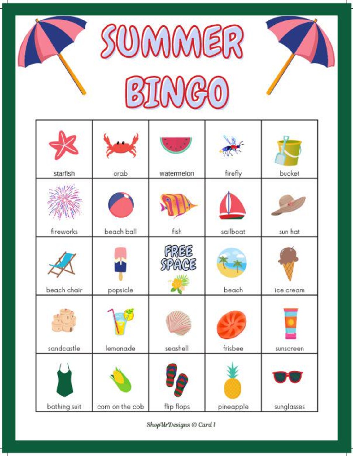 Summer Bingo, 60 Printable Beach Day Bingo Cards, 1 ,2, 4 per Page ...
