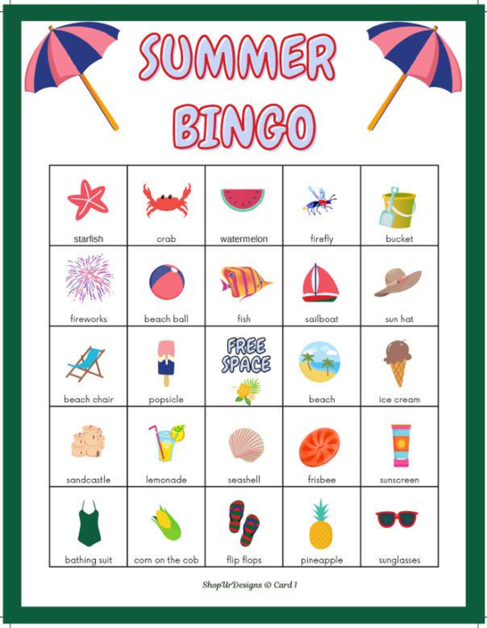 Summer Bingo, 60 Printable Beach Day Bingo Cards, 1 ,2, 4 per Page ...