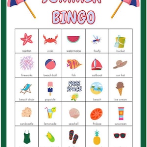 Summer Bingo Game: 60 Printable Beach Day Cards (PDF Download), 1 ,2, 4 ...