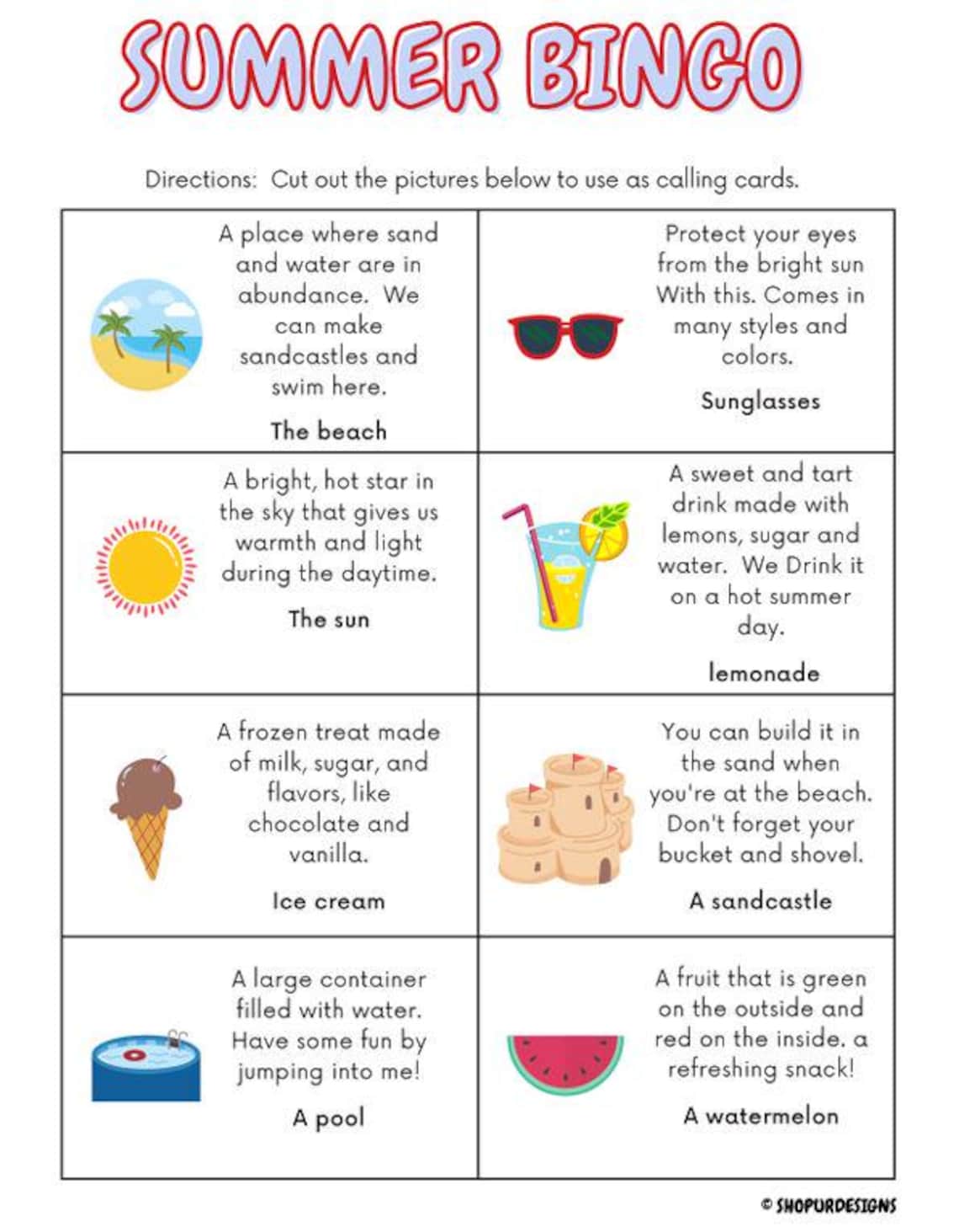 Summer Beach Bingo Cards: Printable Vacation Party Activity (PDF ...