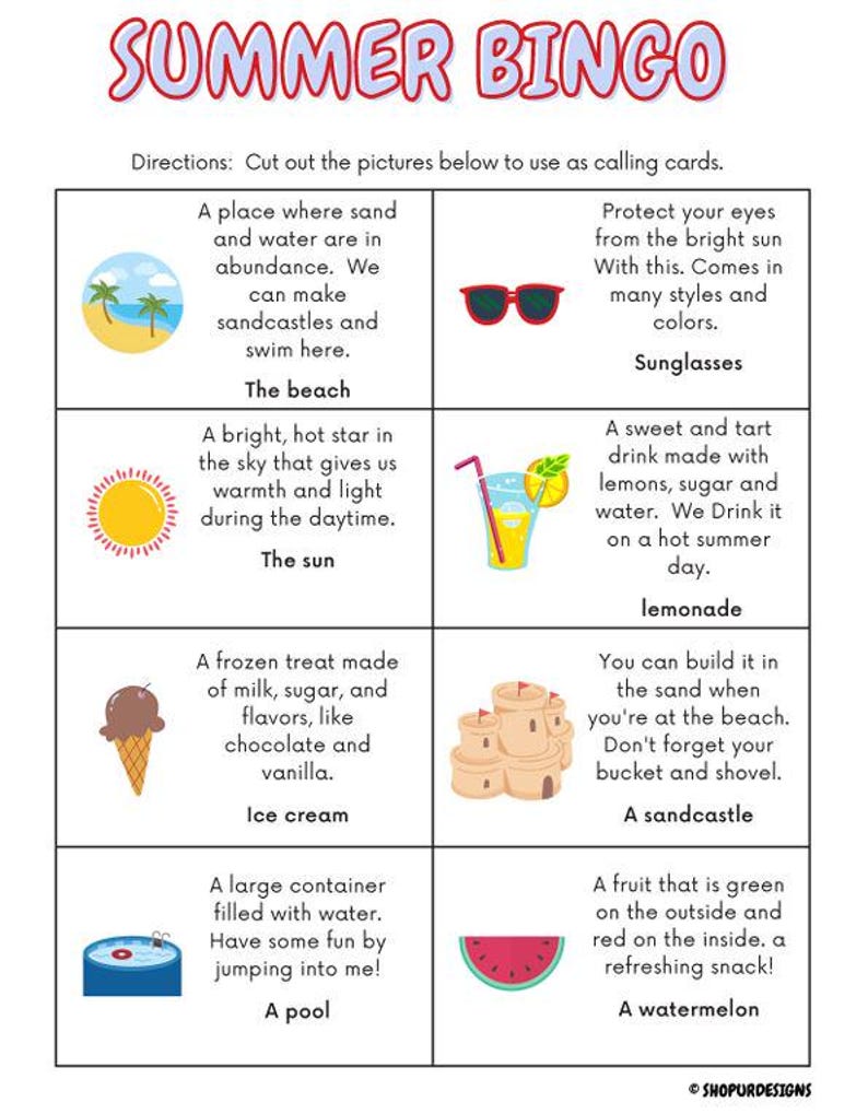 Summer Bingo, 60 Printable Beach Day Bingo Cards, 1 ,2, 4 per Page ...