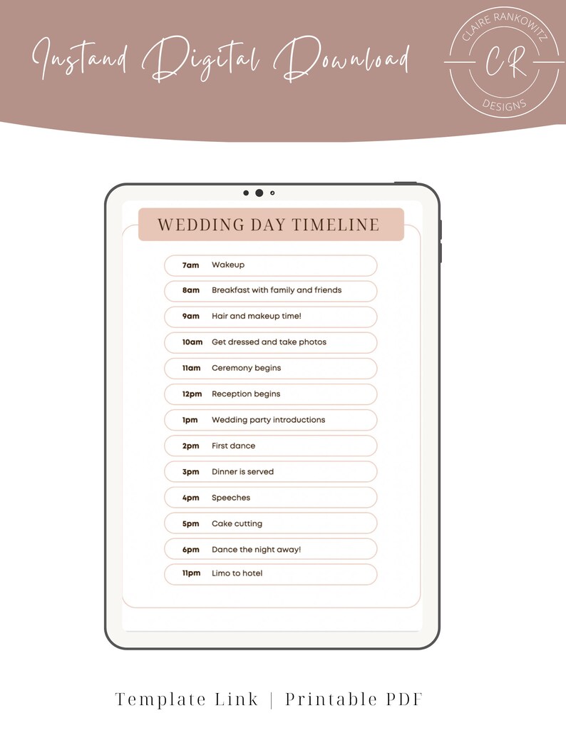 Digital Wedding Day Planner, Canva Template Link, Day of Wedding ...