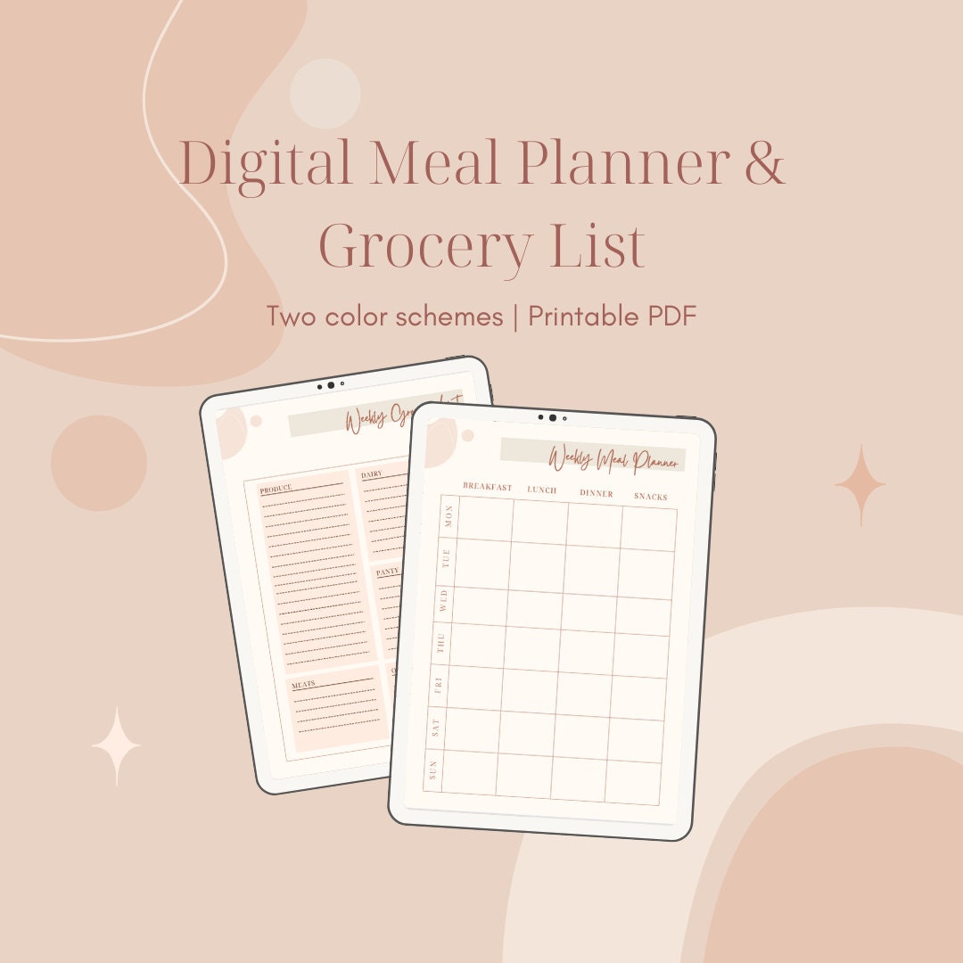 Meal Planner and Grocery List Planner, Weekly Menu Planner, Health ...