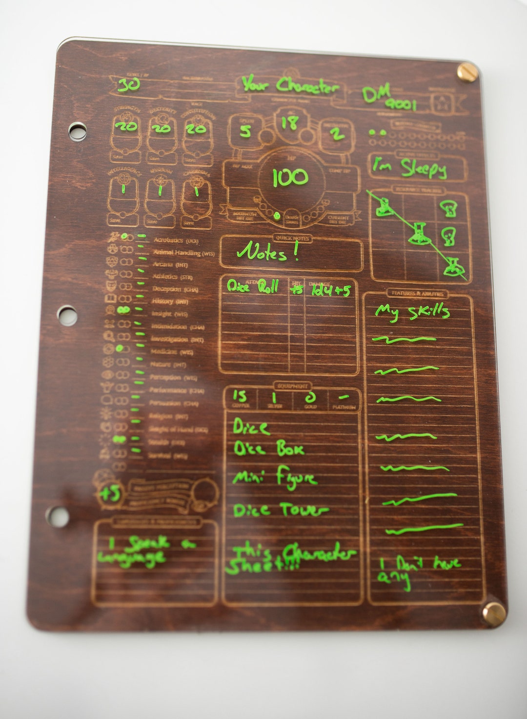 DND Character Sheet Dry Erase Clear Screen Over Wood - Etsy