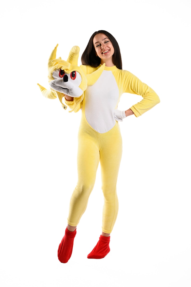 Yellow Super Sonic the Hedgehog Kids Costume – Plush Fleece Jumpsuit ...