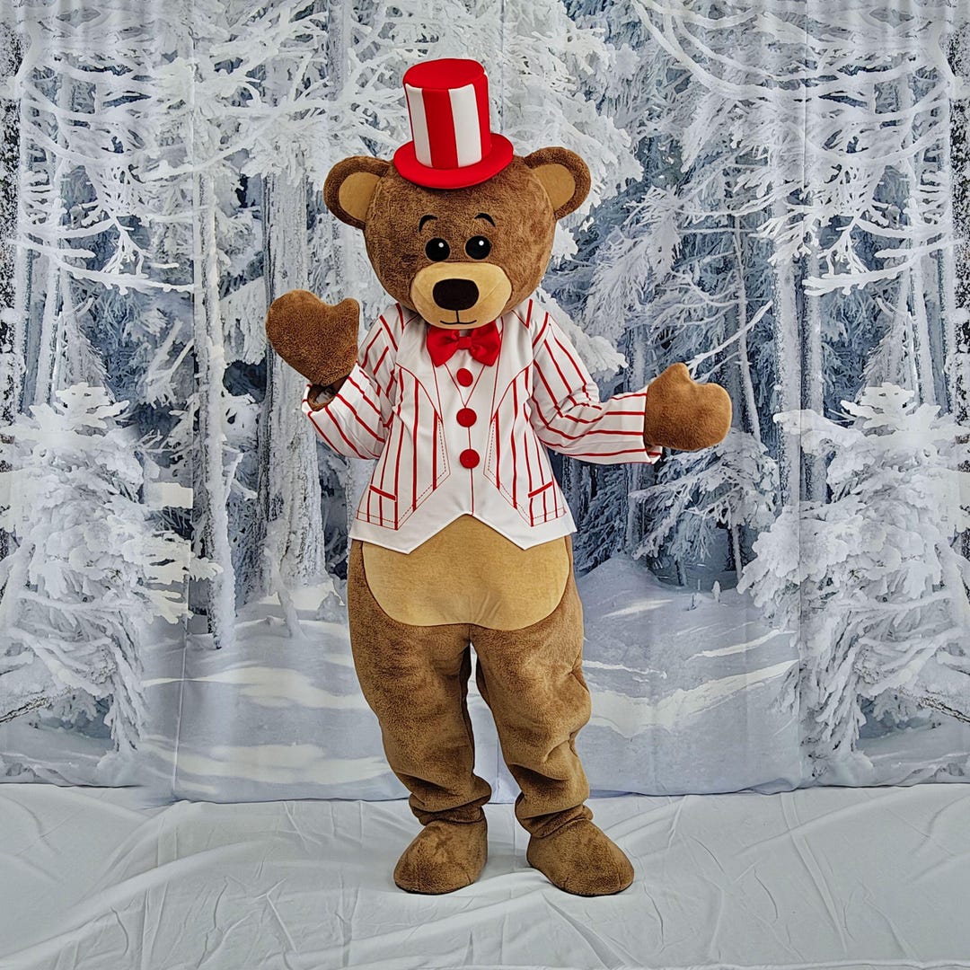 Mascottekostuum bruine beer handgemaakt | Klassieke teddybeer met rood ...
