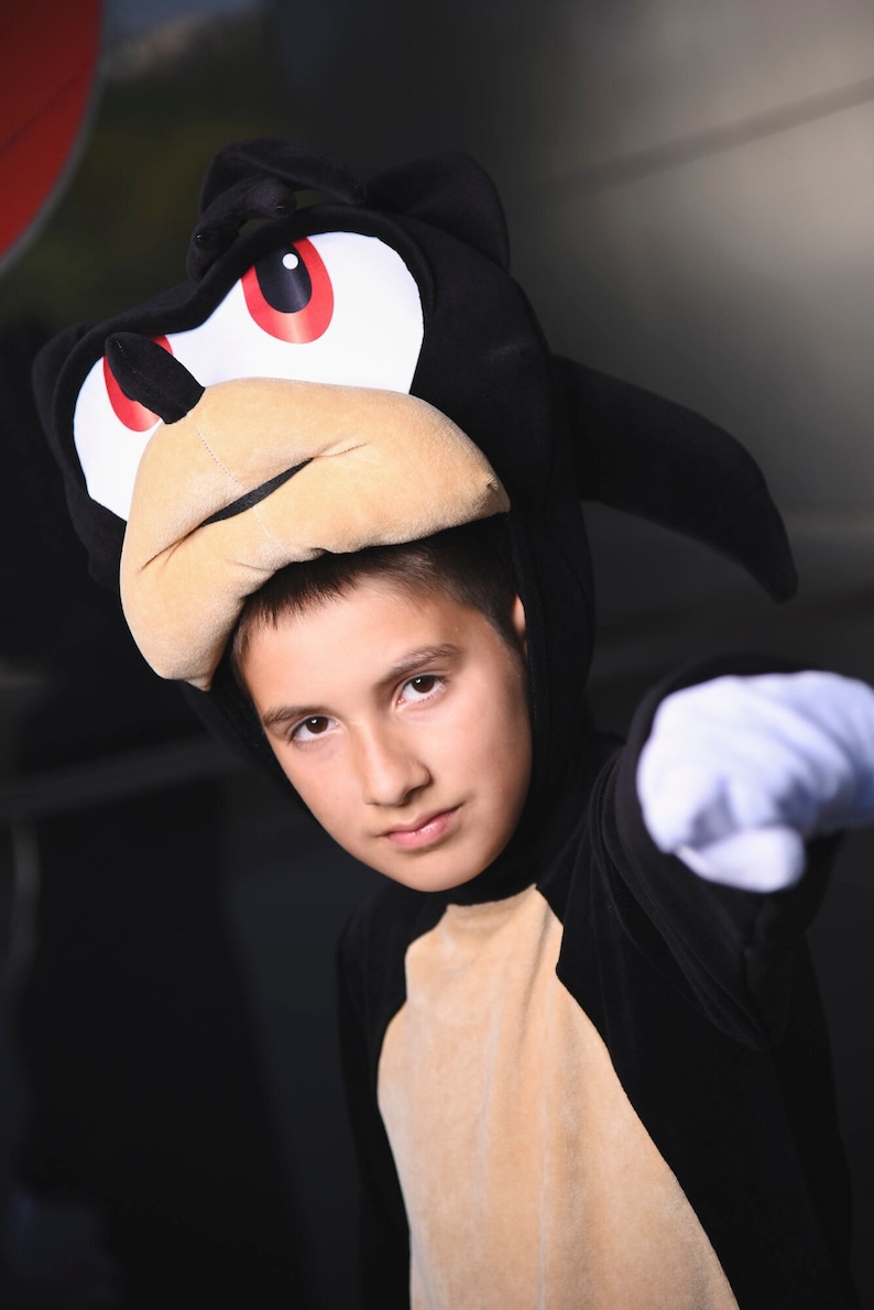 Black Shadow the Hedgehog Sonic Kids Costume – Plush Fleece Jumpsuit ...