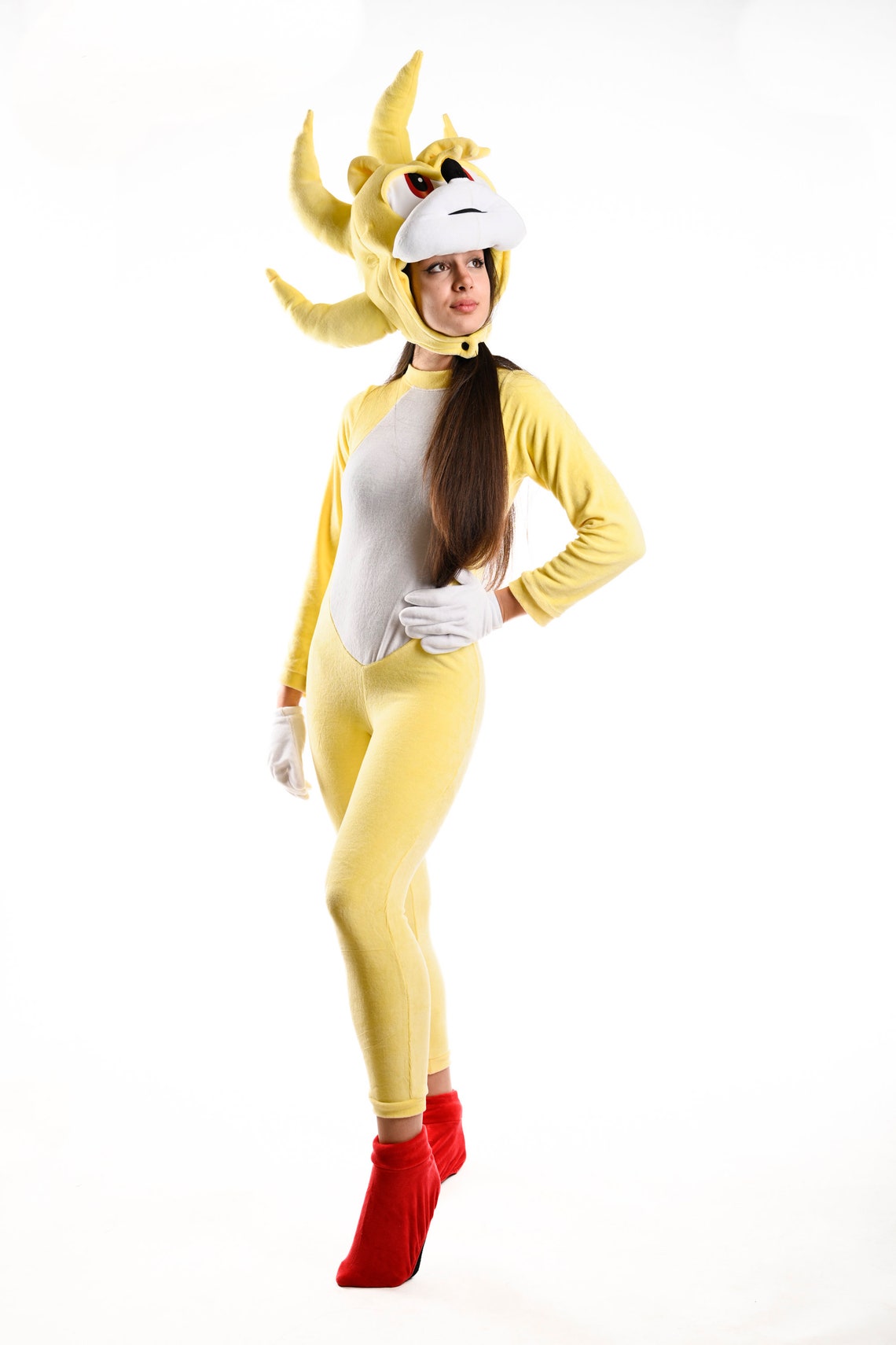 Yellow Super Sonic the Hedgehog Kids Costume – Plush Fleece Jumpsuit ...