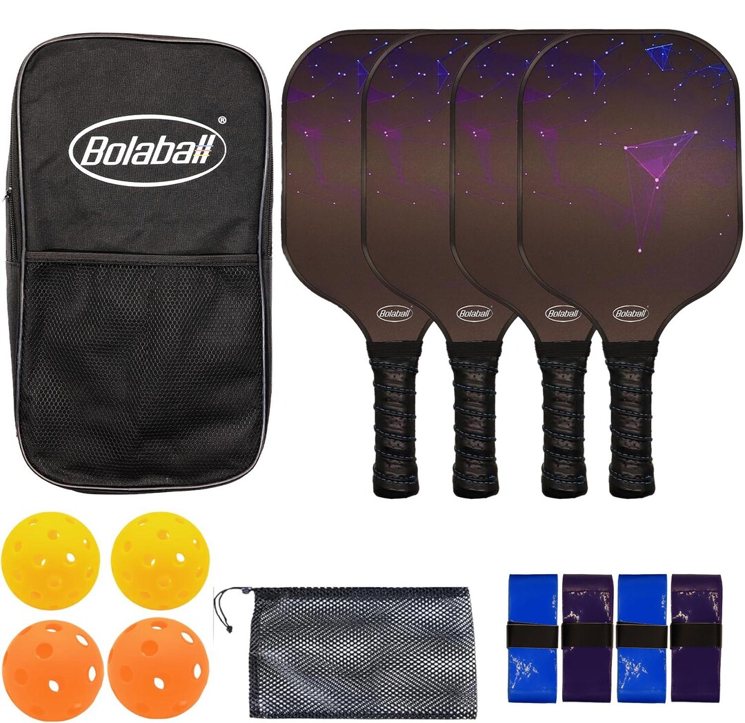 Pickleball Paddles Set of 4, Lightweight Fiberglass Rackets With 4 ...