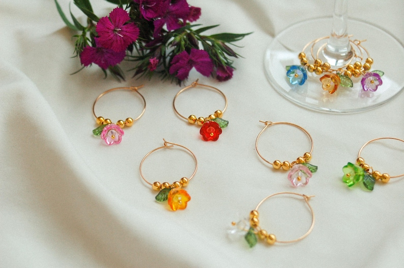 Tulip Floral Wine Charms Set of 6 or 8 Handmade by Juju - Etsy