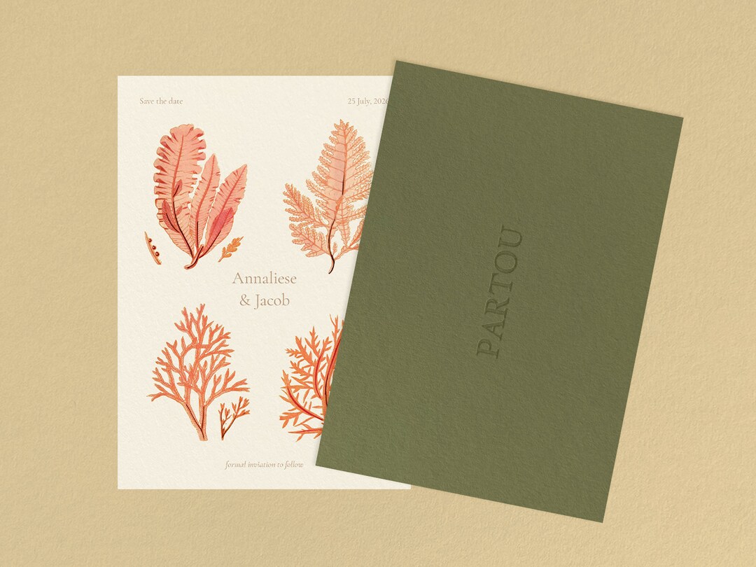 Seaweed Save the Dates for Beach Wedding | A6 Customizable Editable ...