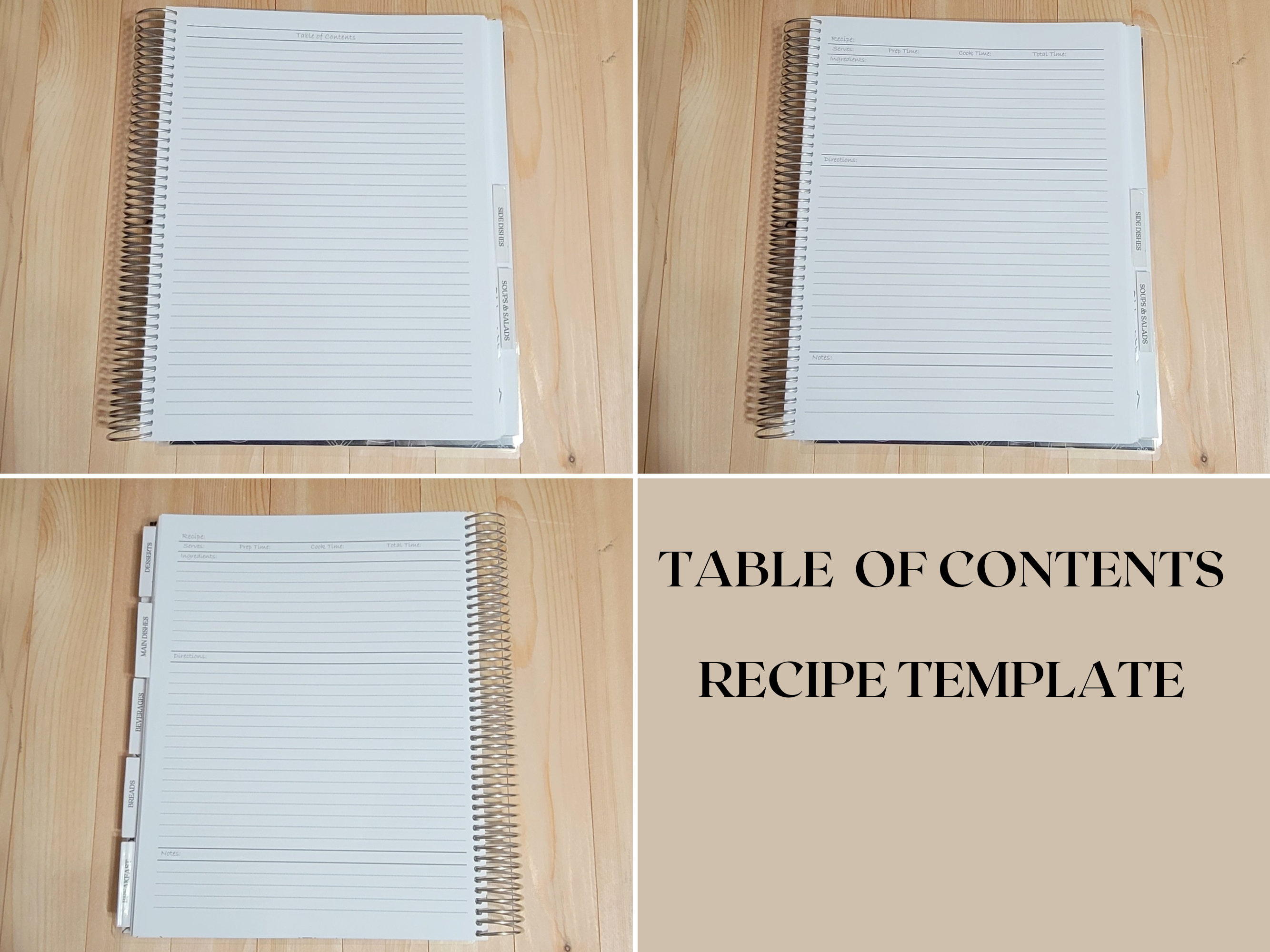 RECIPE Book, Blank, Coiled, 8.5x11, Tabbed, Neutral, Food Journal ...