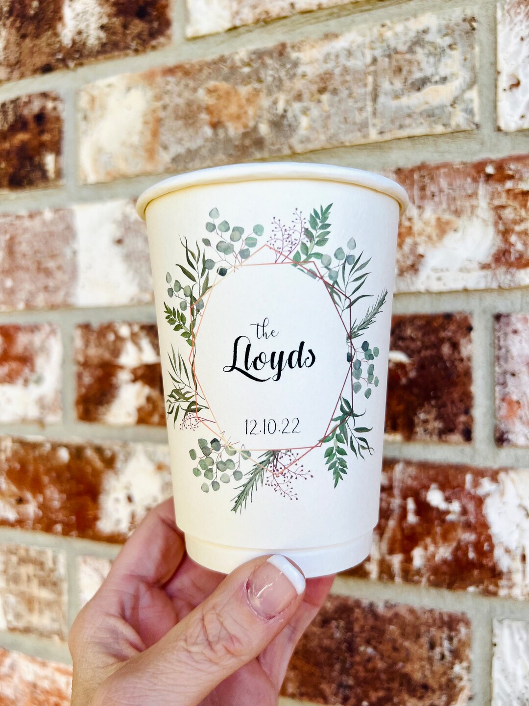 PERSONALIZED WEDDING CUP and Lid, Double Walled Beautiful Floral ...