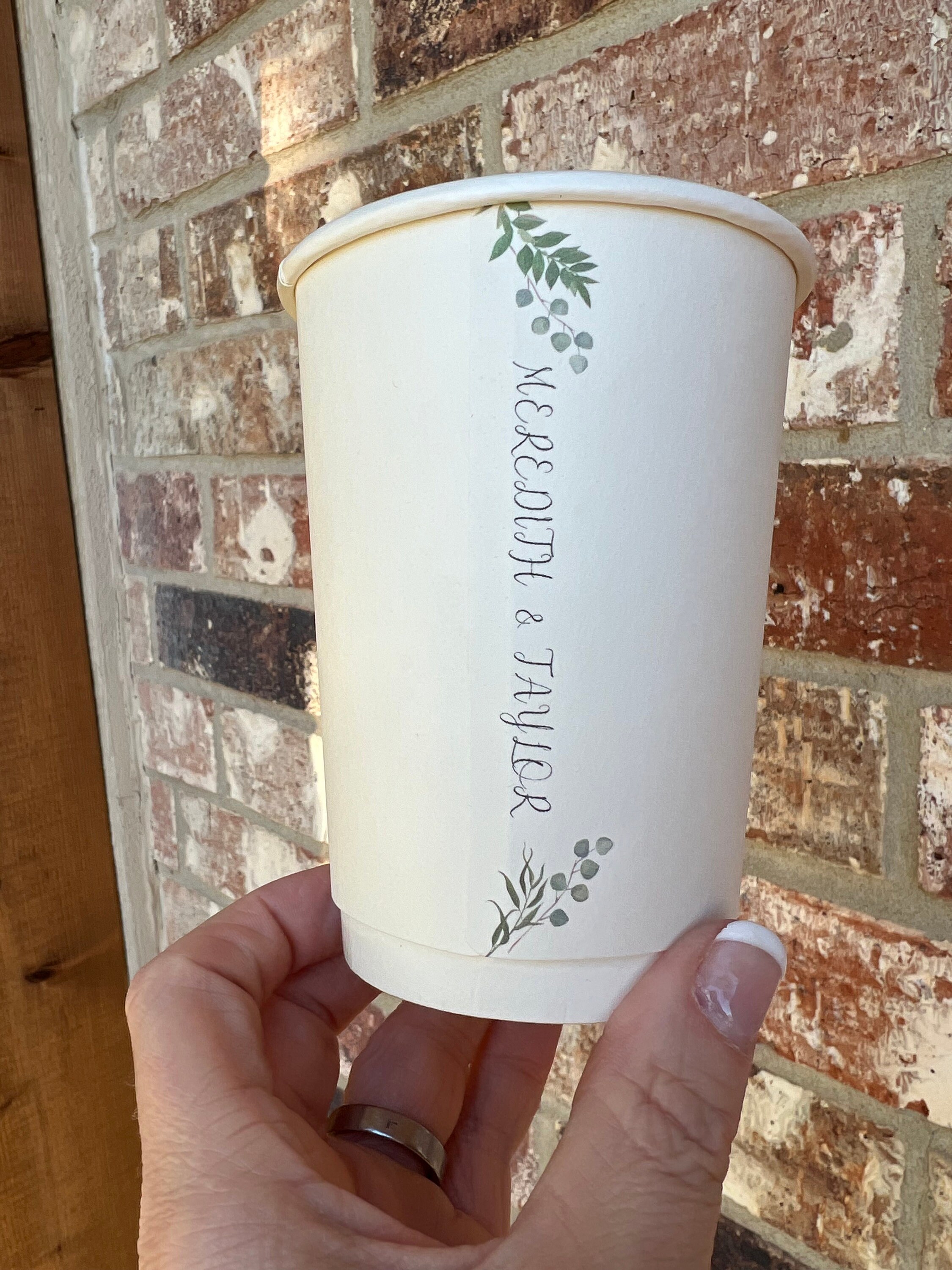 PERSONALIZED WEDDING CUP and Lid, Double Walled Beautiful Floral ...