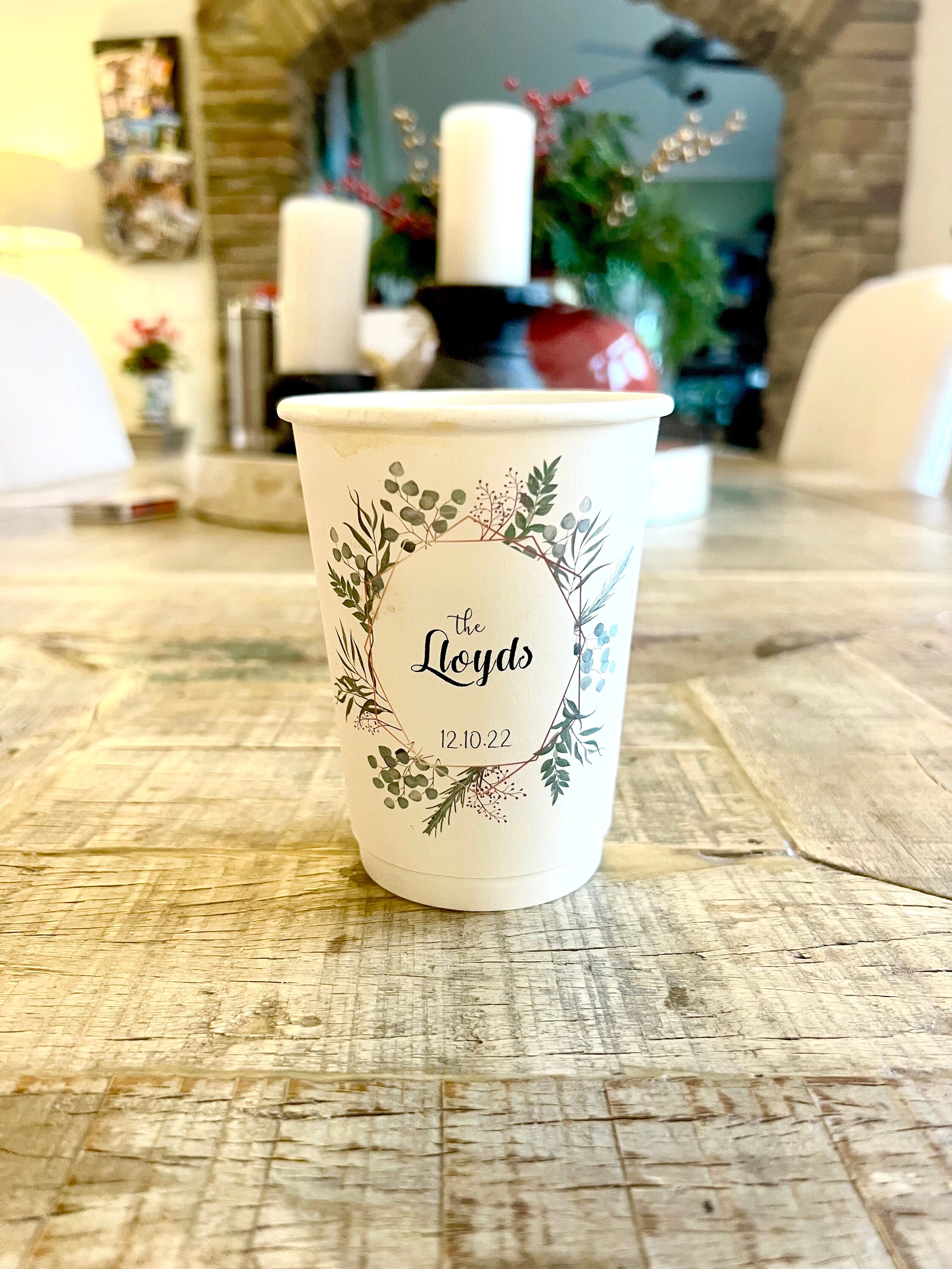 PERSONALIZED WEDDING CUP and Lid, Double Walled Beautiful Floral ...