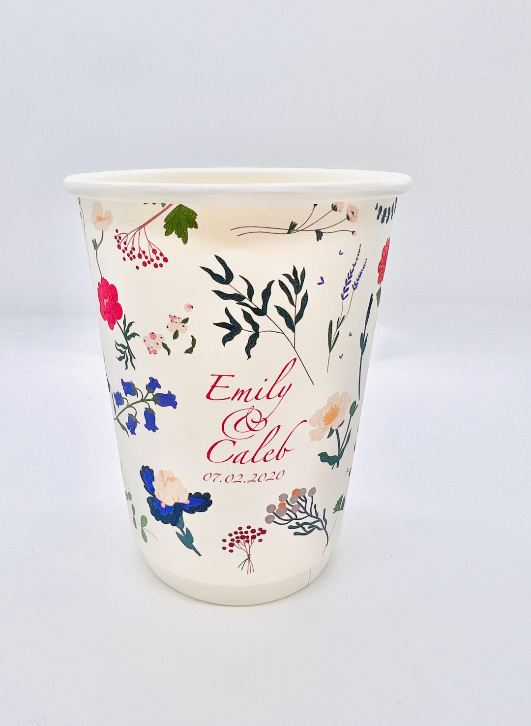 PERSONALIZED WEDDING CUP and Lid, Double Walled Beautiful Floral ...