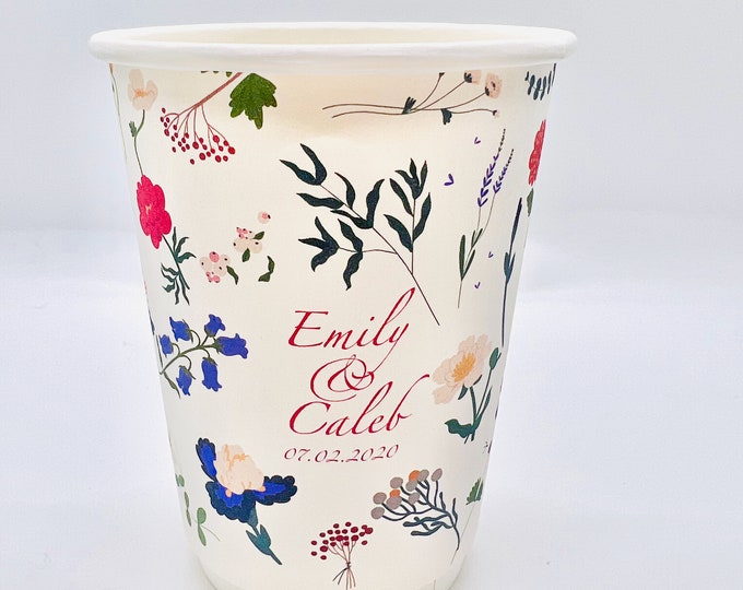 PERSONALIZED WEDDING CUP and Lid, Double Walled Beautiful Floral ...