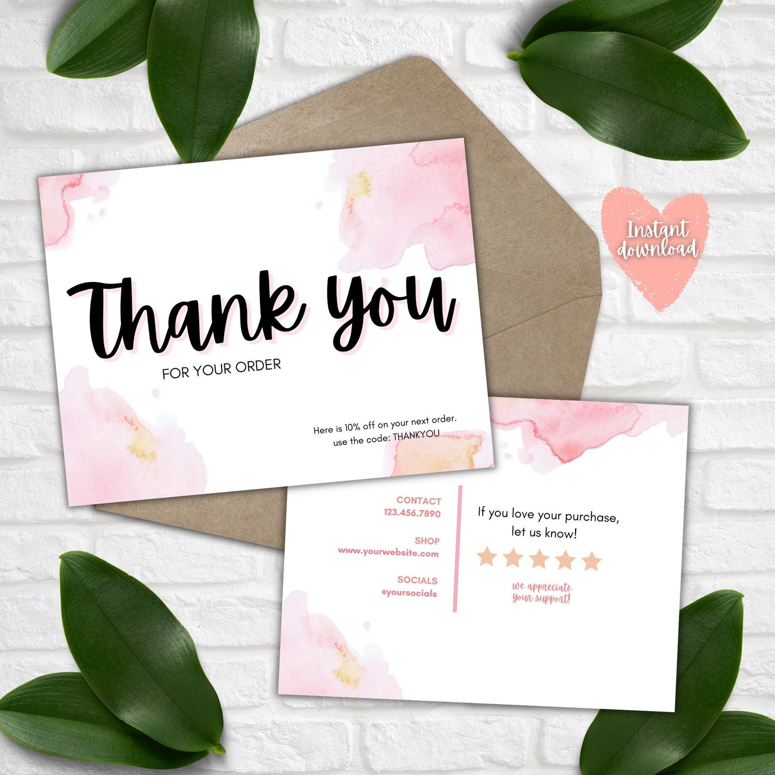 INSTANT DOWNLOAD Editable and Printable Thank You Card for Small ...