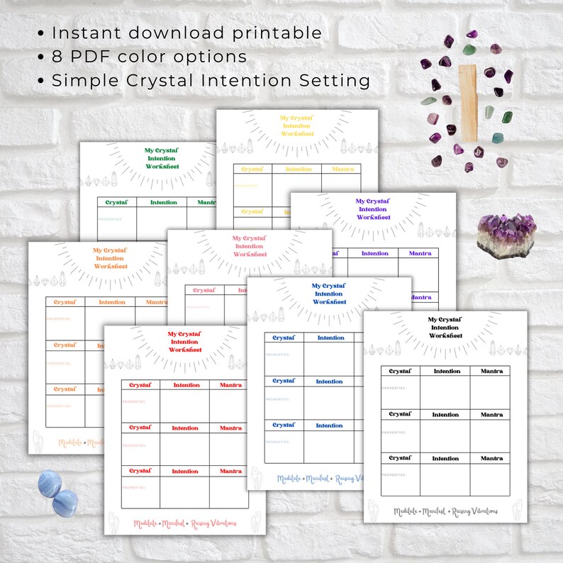 Crystal Intention Setting Worksheet Manifestation Journal Page Grimoire ...