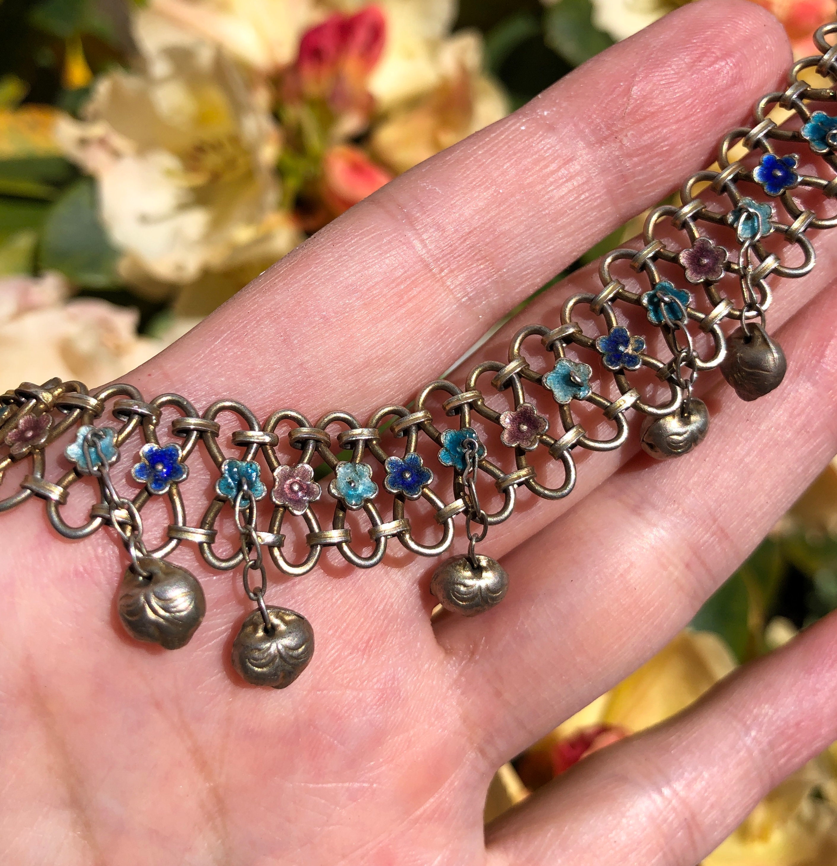 Vintage Chinese Floral Enamel Ceremonial Bell Bracelet - Etsy