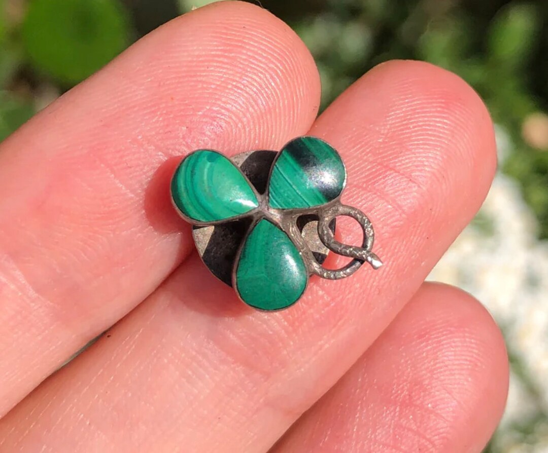 Antique Victorian Silver Malachite Clover Stud Button - Etsy UK