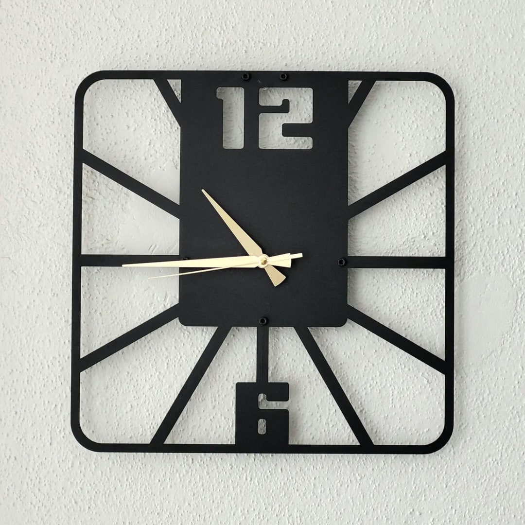 Modern Metal Wall Clock, Silent Black Steel, Housewarming Gift - Etsy
