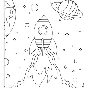 Space Coloring Book Pages for Kids: Explore Aliens, Spaceships, Planets ...