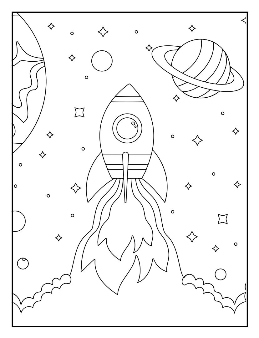 Space Coloring Book Pages for Kids: Explore Aliens, Spaceships, Planets ...