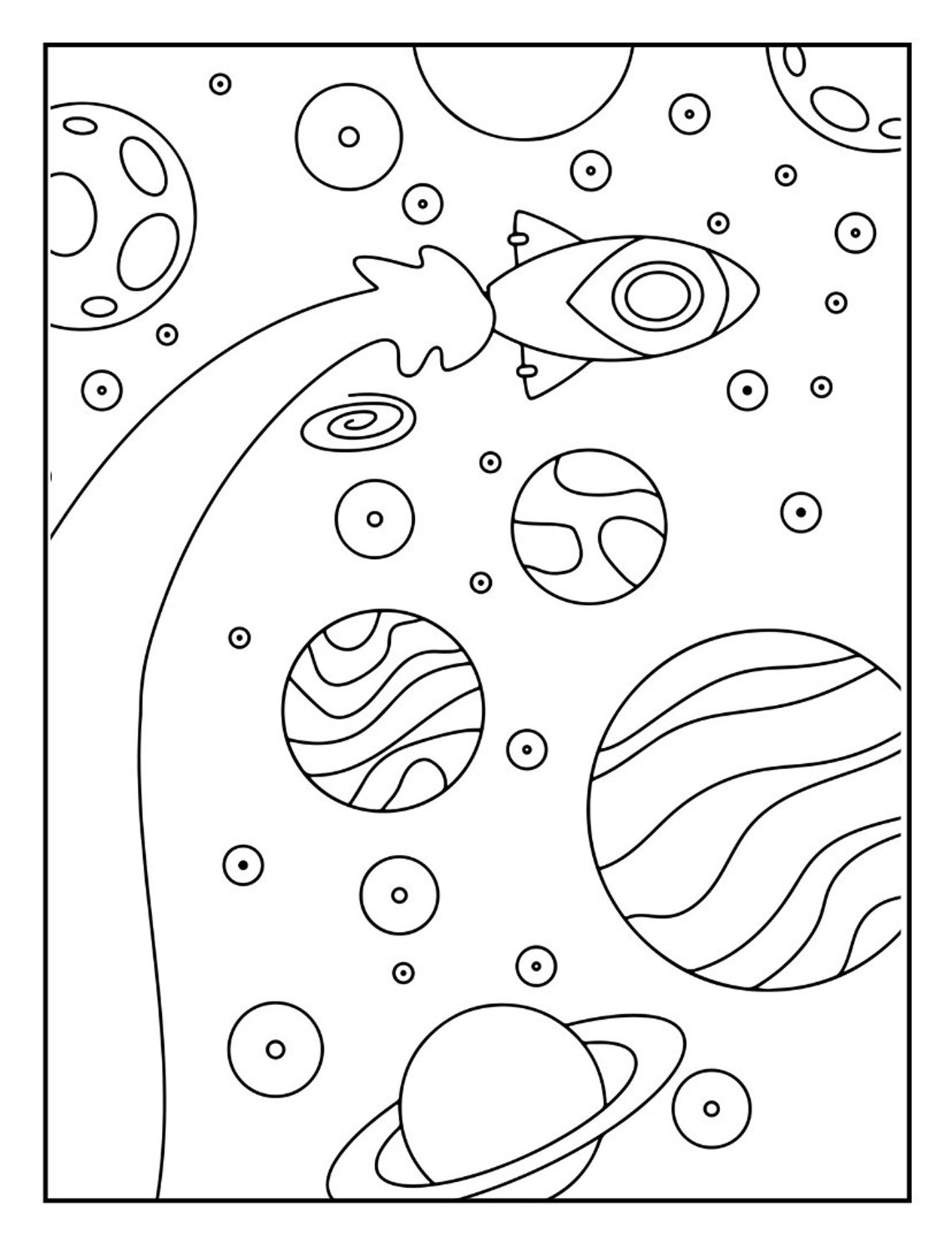 Space Coloring Book Pages for Kids: Explore Aliens, Spaceships, Planets ...