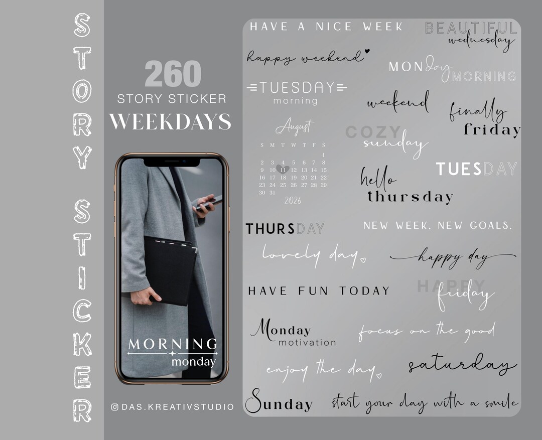 260+ Instagram Story Sticker Weekdays Calendar 2026 2027 Basic Everyday ...