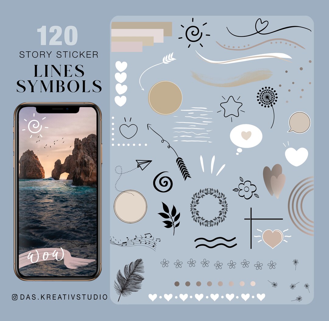 120 Instagram Story Sticker Lines/Symbols Elements Deco patches Story ...