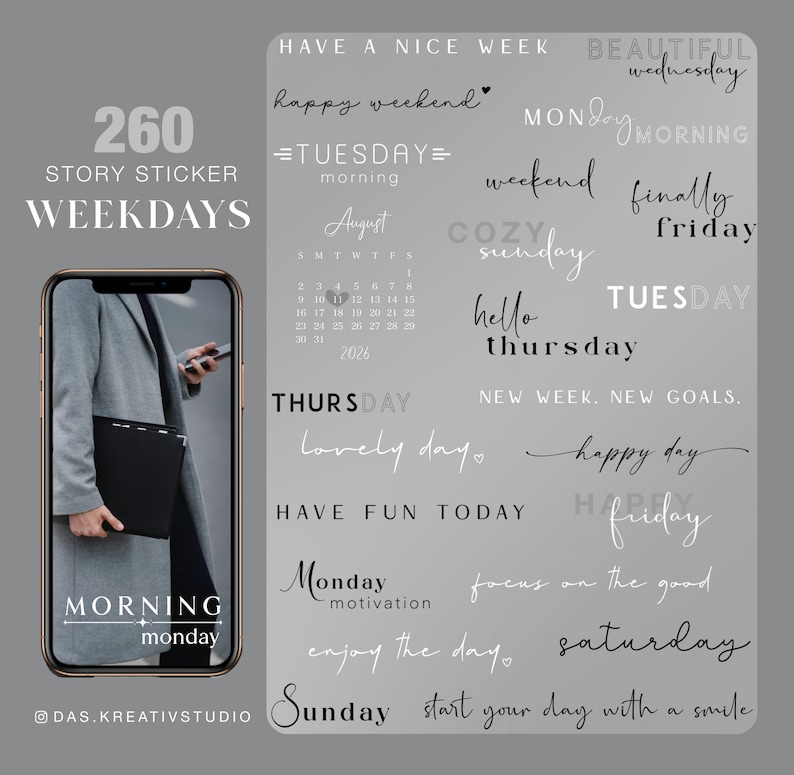 260+ Instagram Story Sticker Weekdays Calendar 2026 2027 Basic Everyday ...