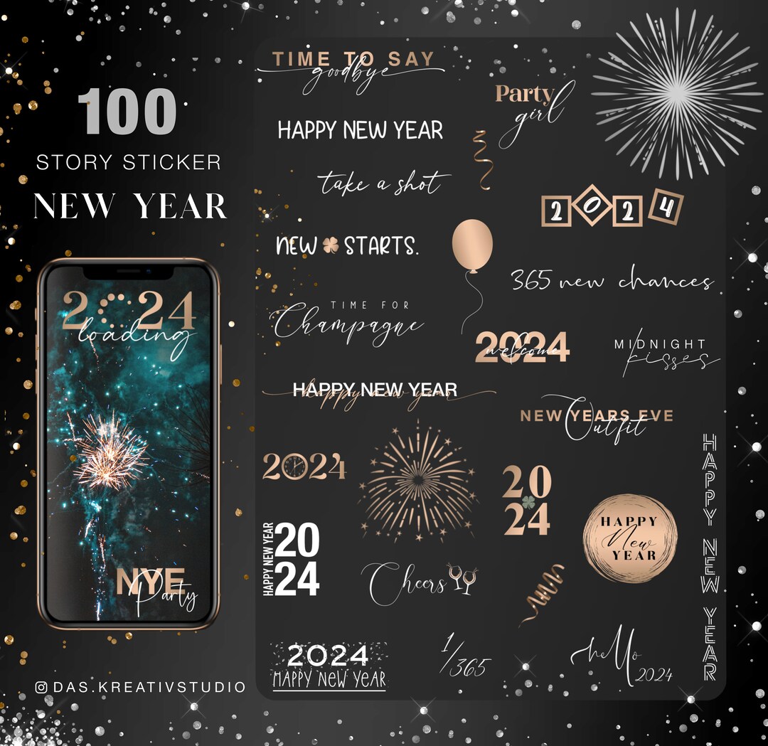 110 Instagram Story Stickers Happy New Year 2024 New Years Eve New Year ...