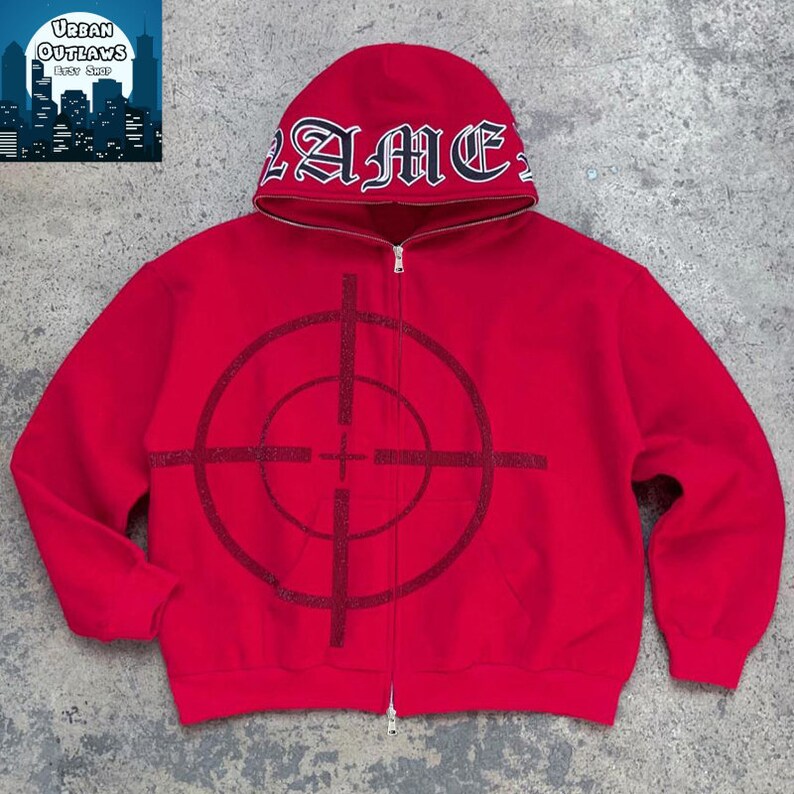 Rhinestone Target Hoodie Y2K Crosshair Sniper Pullover Full - Etsy
