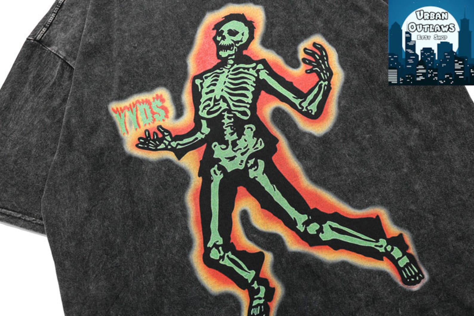 Y2K Skeleton Print T-shirt Vintage Acid Washed Pullover - Etsy