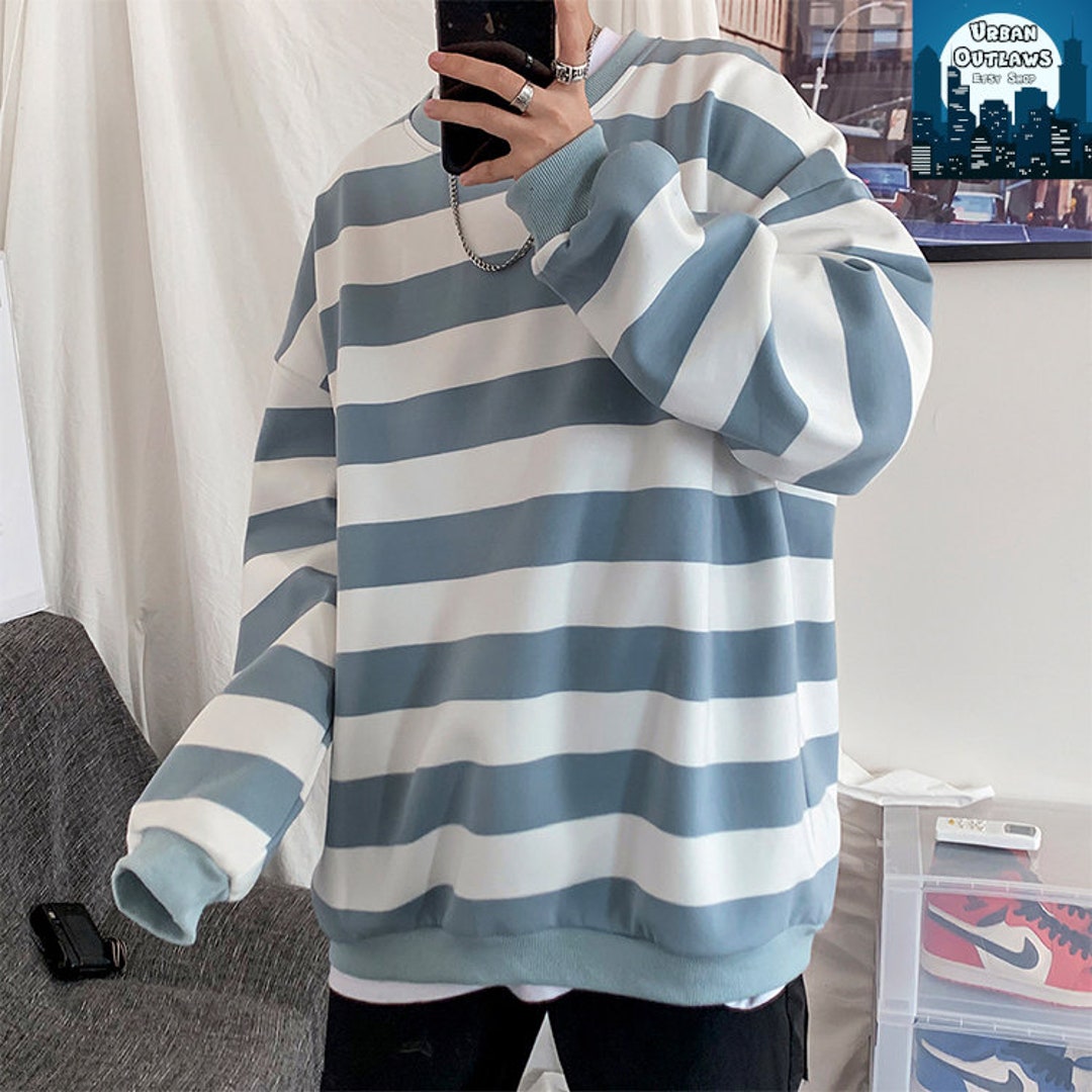 Retro Striped Harajuku Pullover, Casual Oversized Long Sleeve ...