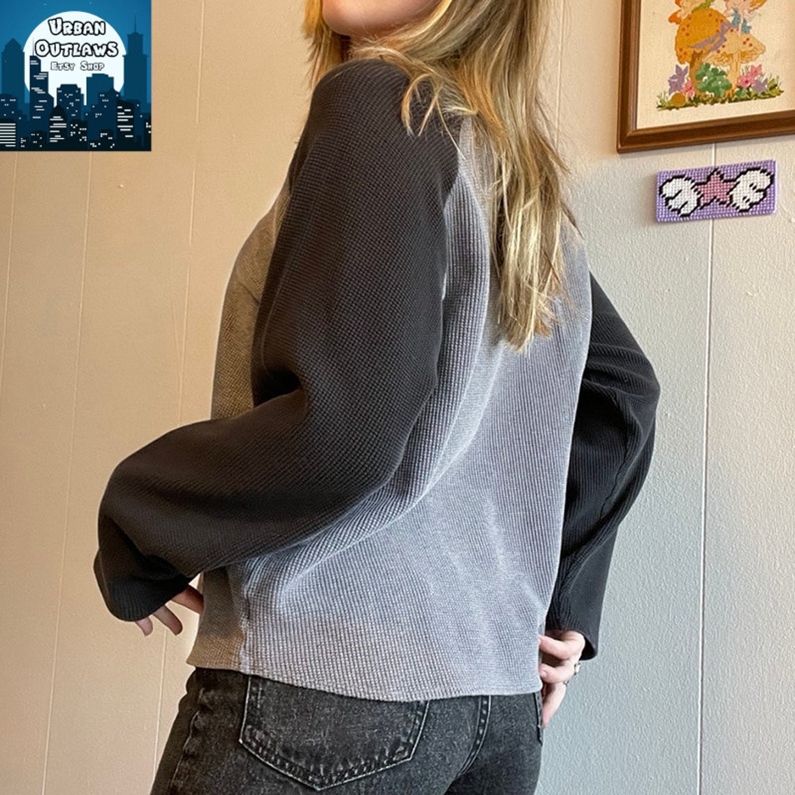 Y2K Long Sleeve Patchwork Shirt Basic Ribbed Loose Top - Etsy