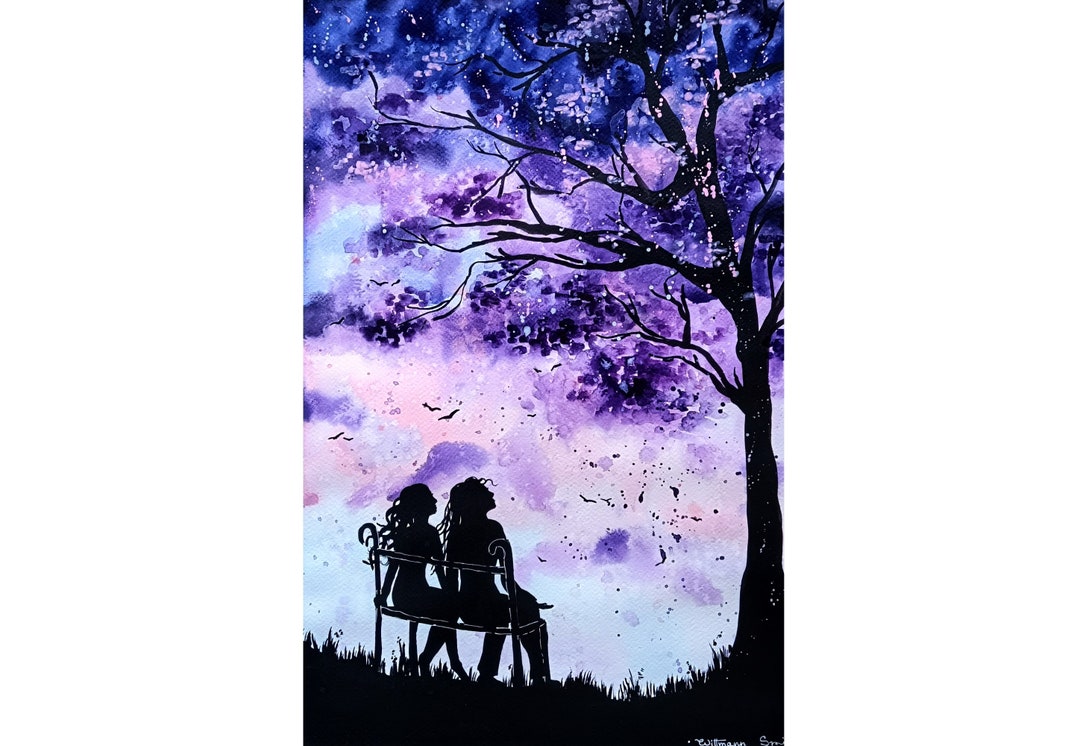Lesbian Painting Lgbt Artwork Romantic Wall Art Purple Love Landscape ...