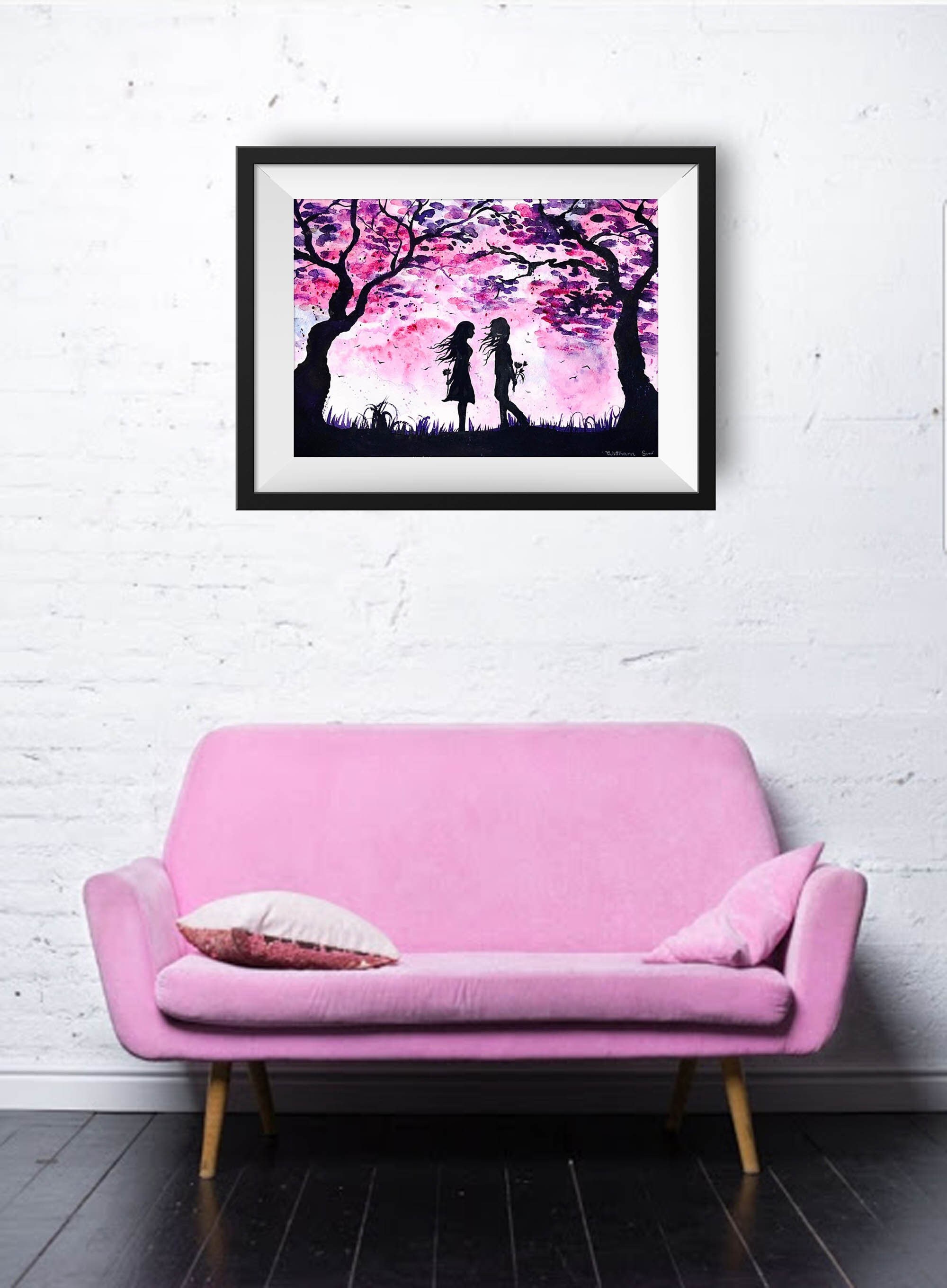 Lesbian Painting Lgbt Artwork Romantic Wall Art Pink Purple Love ...