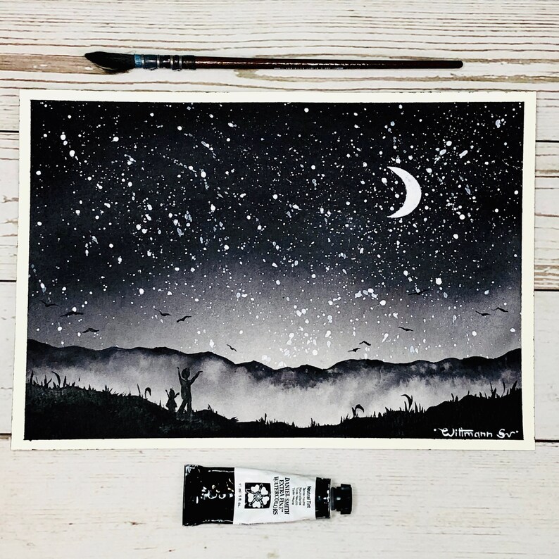Night Sky Painting Landscape Original Art Celestial Wall Art - Etsy