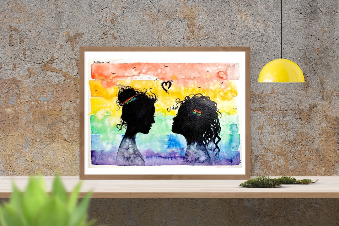Original Art Lesbian Painting Lgbt Artwork Romantic Wall Art Pink Love ...
