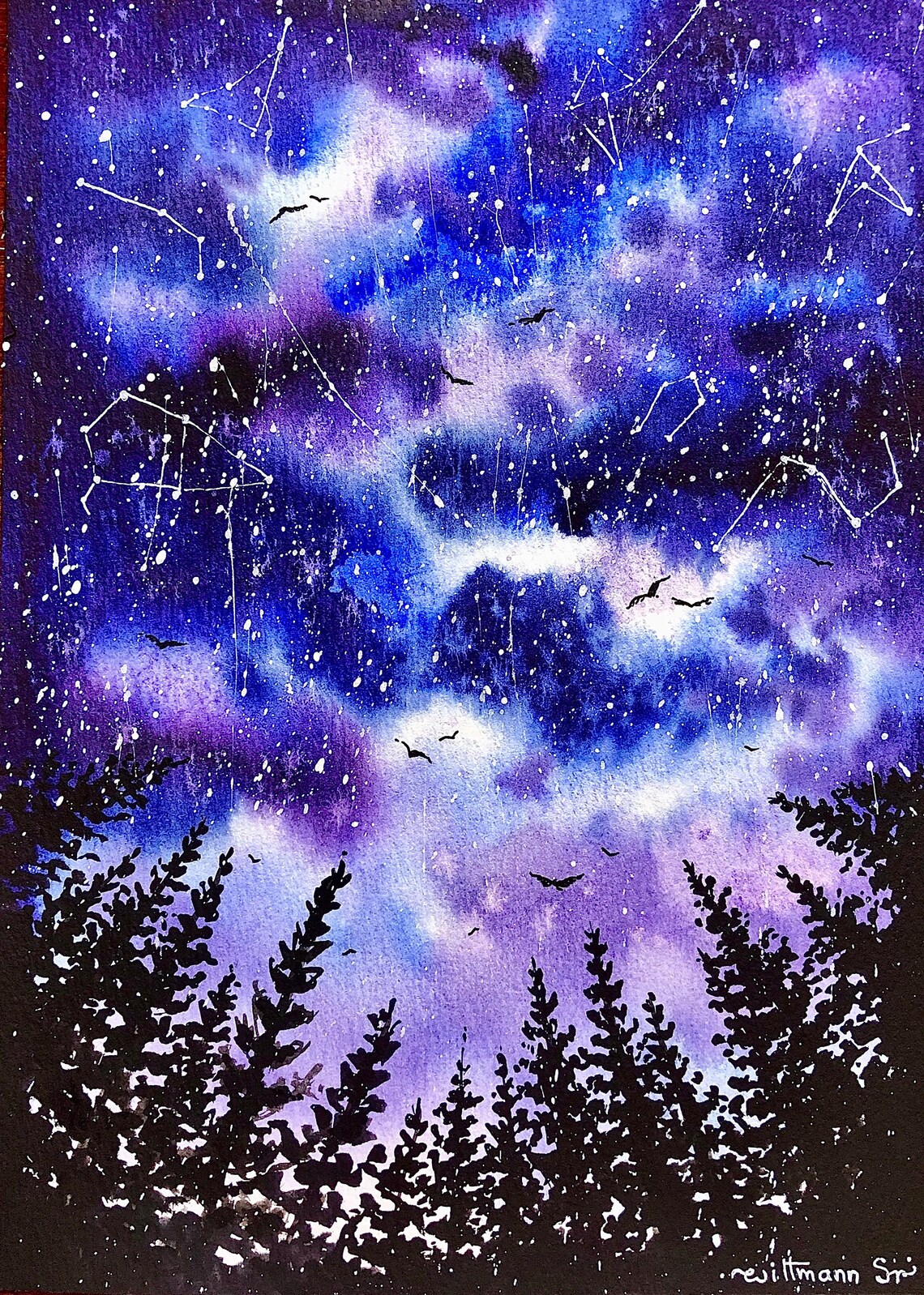 Night Sky Painting Landscape Original Art Celestial Wall Art - Etsy