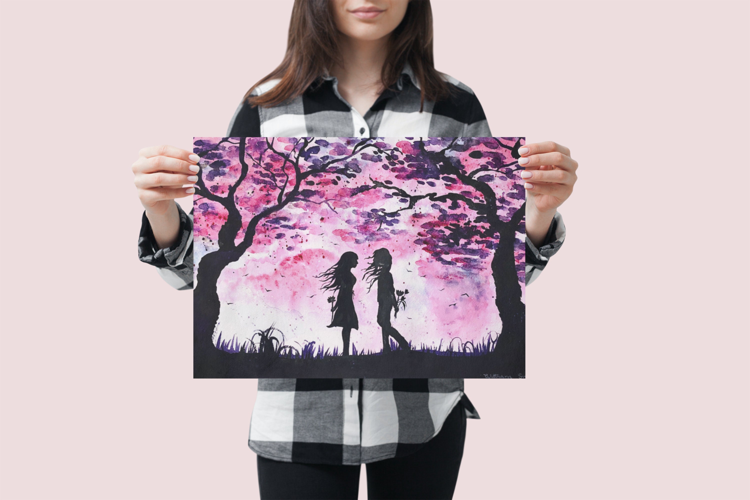 Lesbian Painting Lgbt Artwork Romantic Wall Art Pink Purple - Etsy