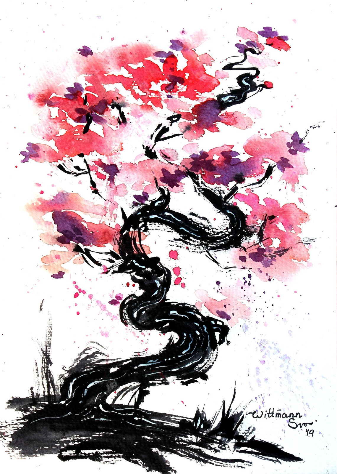 Sakura Painting Tree Original Art Cherry Blossom Japanese Art - Etsy