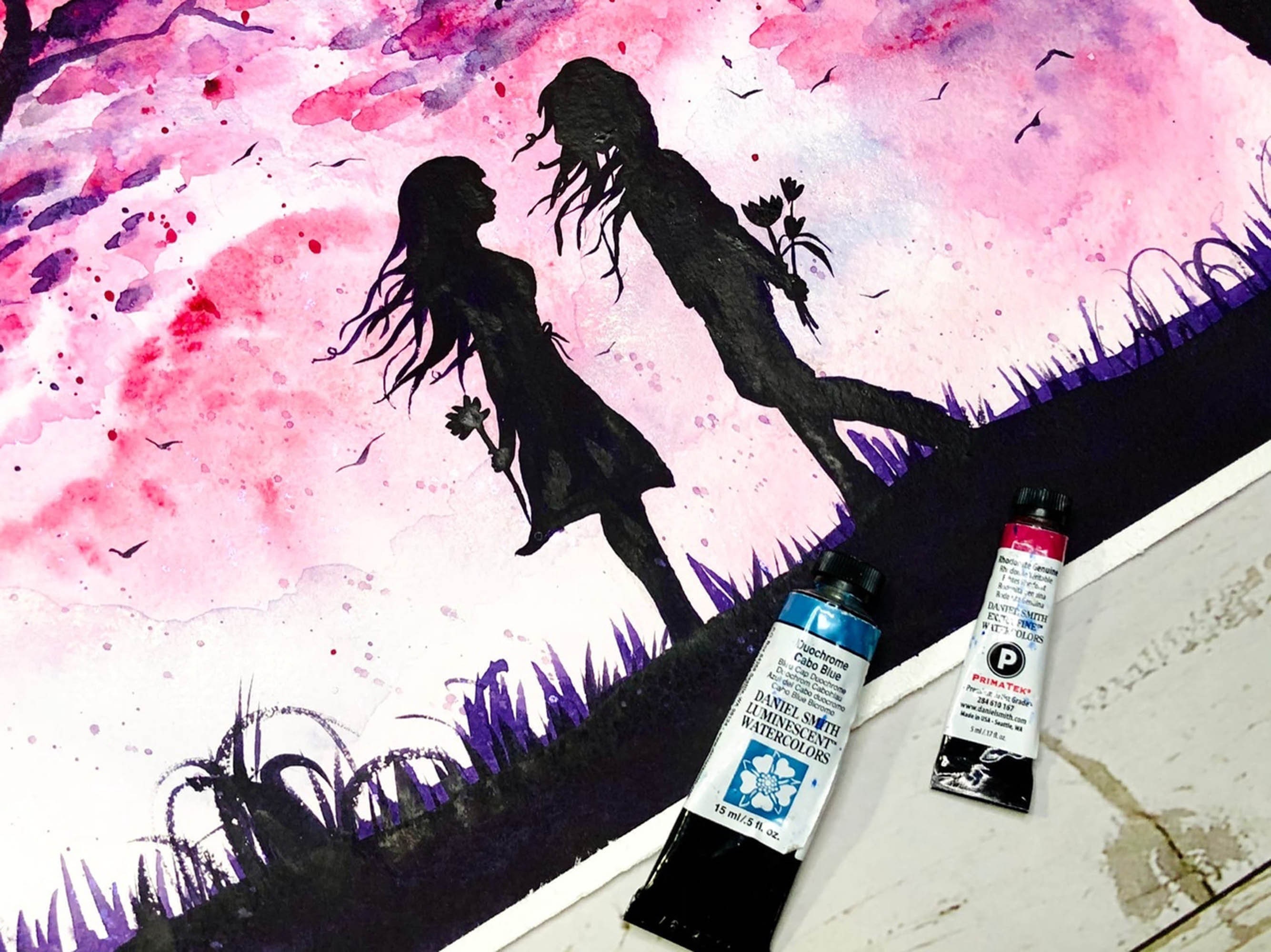 Lesbian Painting Lgbt Artwork Romantic Wall Art Pink Purple Love ...