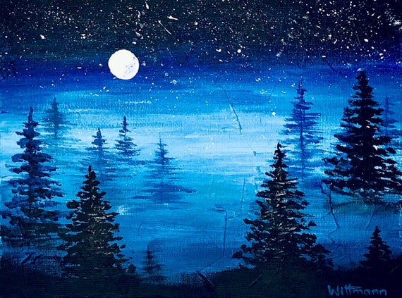 Blue Moon Night Sky Drawing Buy Moon Art Abstract, Dreamlike,