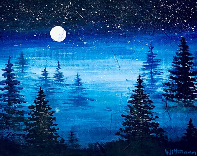 Acrylic Painting , Moon , Beach at Night , Ocean Original Painting ...