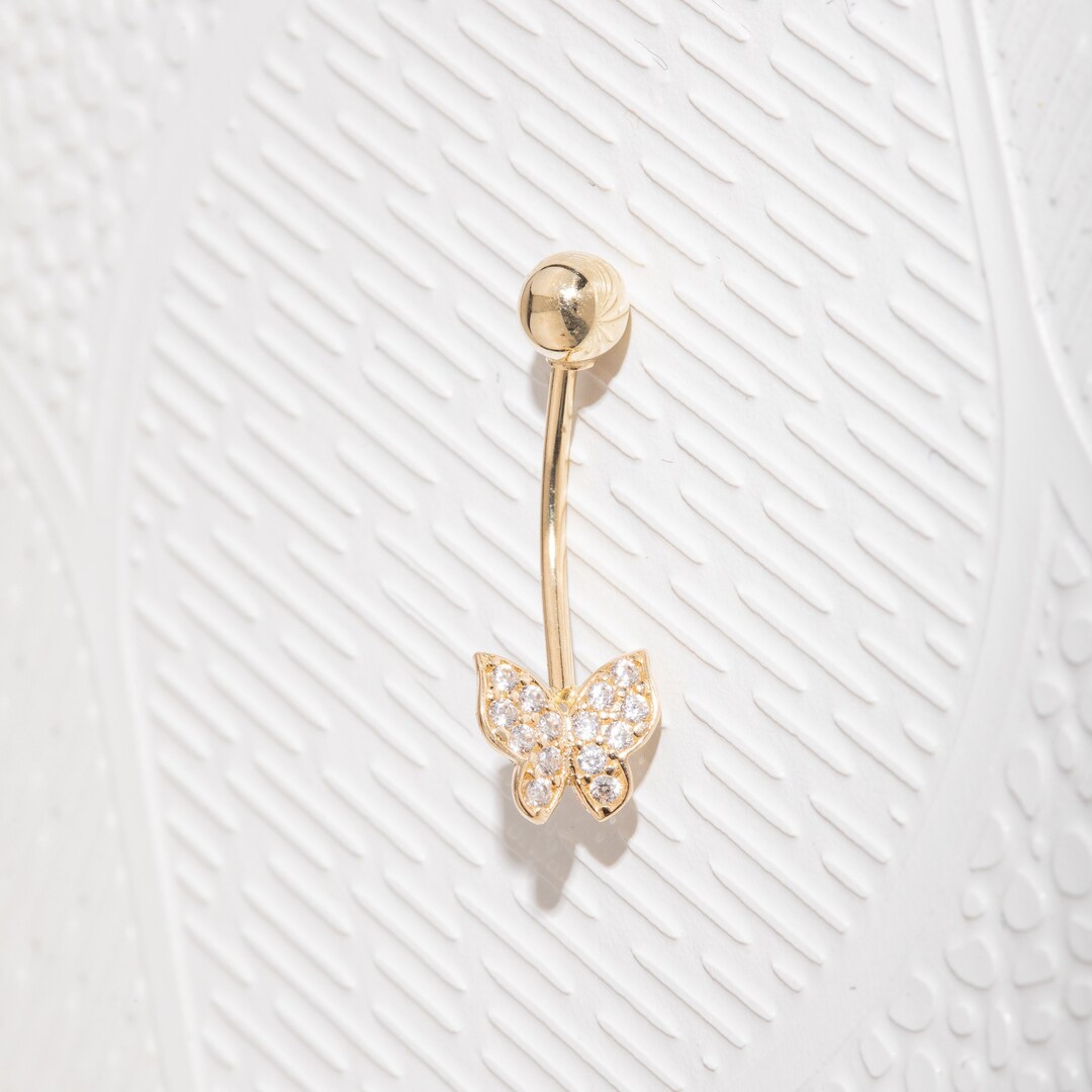 14K Solid Gold CZ Belly Button Rings,gold Navel Piercing,gold Belly ...