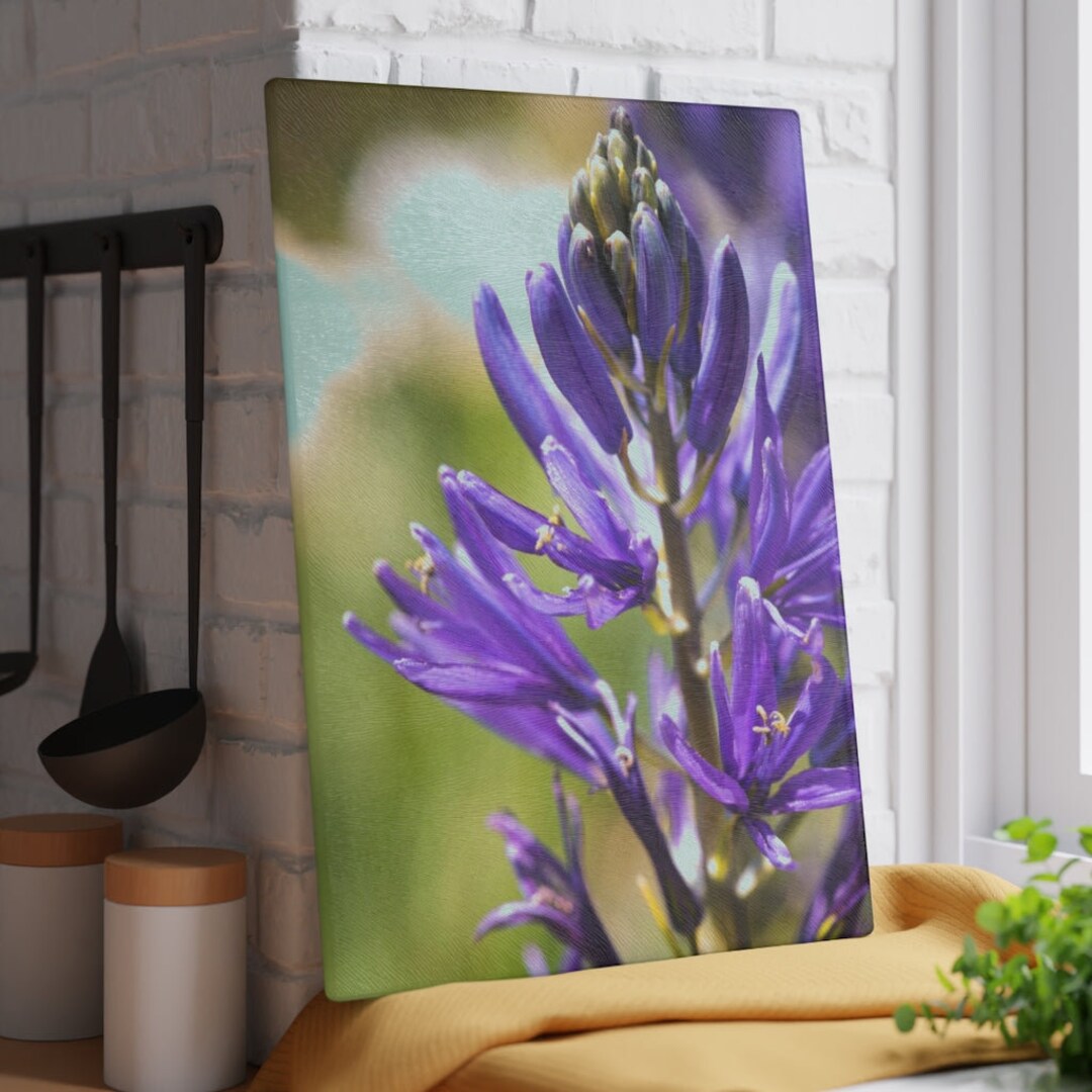Camas in Bloom - Glass Cutting Board - Etsy